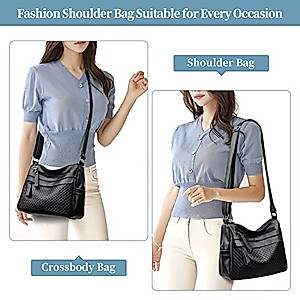 PU Leather Cross Body Purses for Women Medium Size, Ladies Woven Crossbody Bag Purse with Multi Pockets and Adjustable Wide Strap