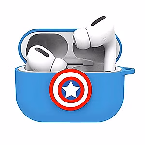 NARYM Superhero Case for AirPods Pro (2nd/1st Generation), Cartoon Protective Liquid Silicone Case with Keychain Compatible with Apple AirPods Pro 2nd/1st (2022/2019), Captain A, Blue