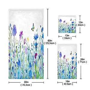 Flradish Watercolor Flowers Butterflies Towels 3 Pack Bath Towels for Bathroom Set Soft Cotton Highly Absorbent Lightweight & Quickdry Towel Set 1 Bath Towel,1 Hand Towel,1 Washclothe