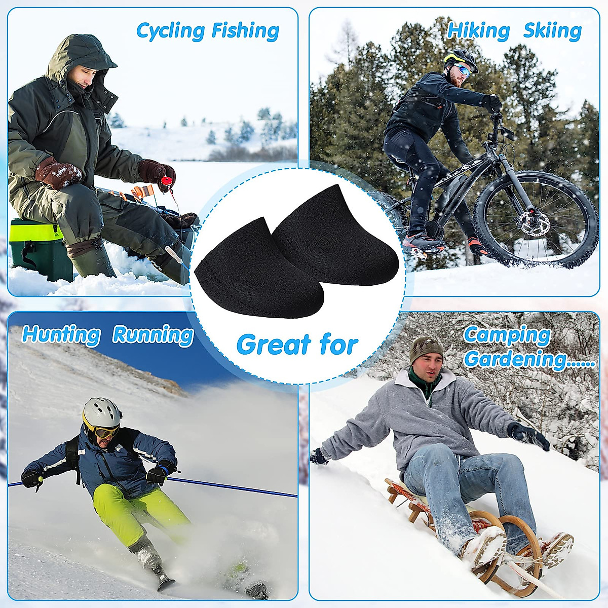 4 Pairs Neoprene Toe Covers Warmers Black Feet Warmers Thermal Toe Covers Wading Socks Camping Foot Warmers for Women Men Cycling Running Hiking Skiing Ice Baths Outdoor Winter Activities