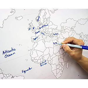 Large Blank World Outline Map Poster, Laminated, 36” x 24” | Great Blank Wall Map for Classroom or Home Study | Free Dry Erase Marker Included | Includes Detailed Laminated Answer Sheet | Learn Fast!