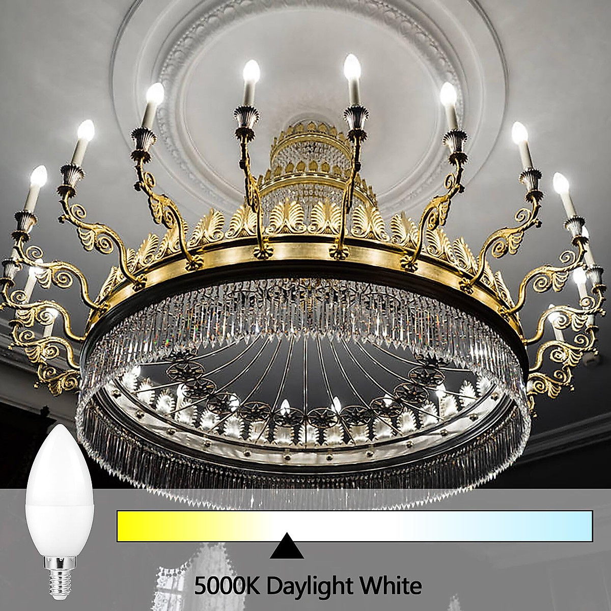 DIAMIAQ B11 LED Light Bulb E12 Candelabra Light Bulbs Daylight White Ceiling Fan Bulb Chandelier Bulbs Candle Bulbs for Ceiling Fan (6 Pack, Daylight White)