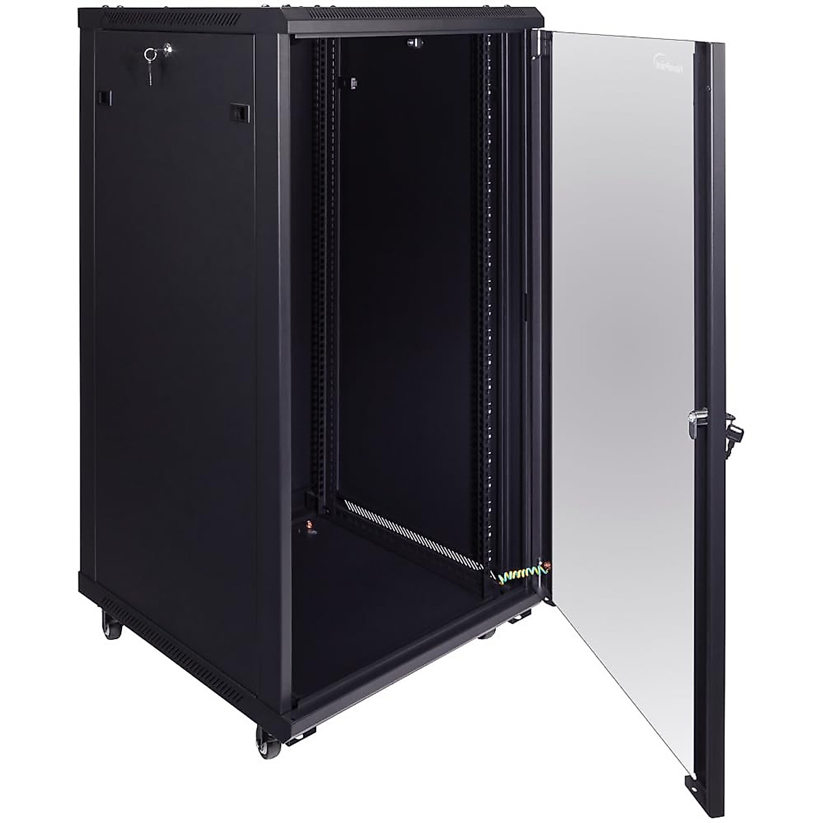 NavePoint 22U Server Cabinet Wall Mount Rack Enclosure with Caster Wheels, 2 Fans, Locking Glass Door, Removable Side Panels – 22U Network Cabinet 23.6” Deep, 19” Server Rack for A/V Equipment