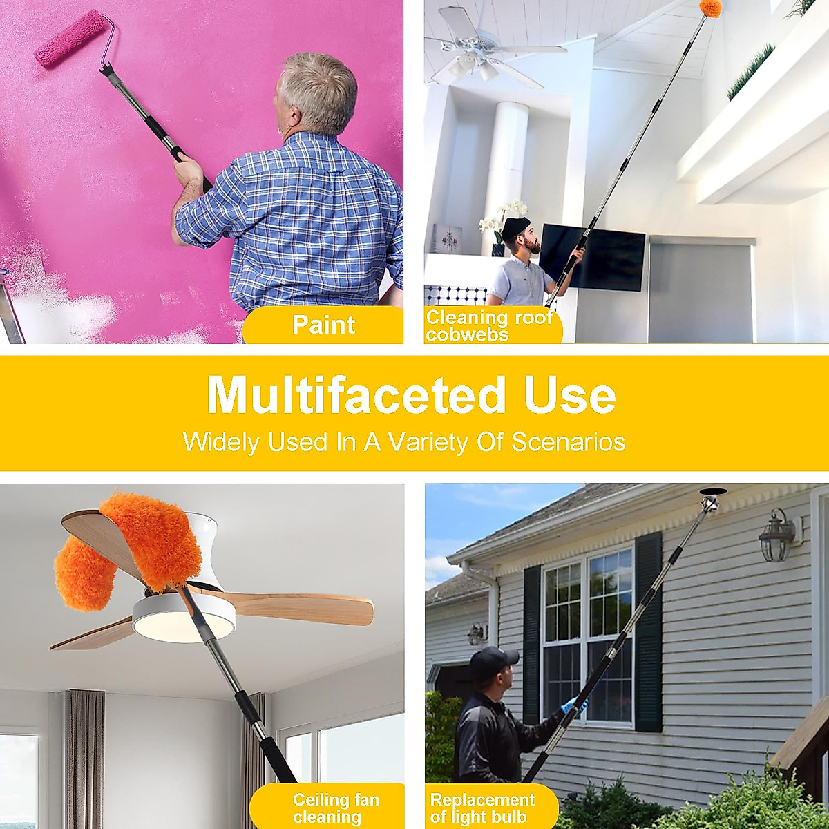 Greeily Extension Pole, 2 Ft to 12 Ft Paint Extension Pole Multi-Purpose Splice Spider Brush Outdoor Spray Paint Roller Cleaning Extendable Pole and Chandelier Replacement (3feet-11feet)