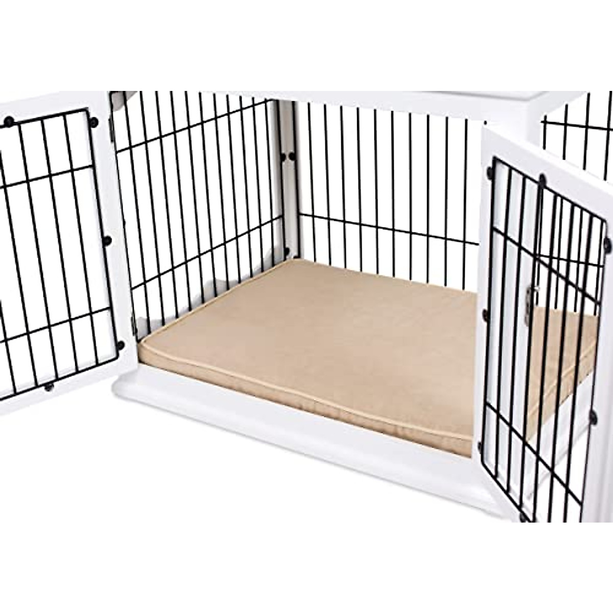 BIRDROCK HOME Decorative Dog Kennel with Pet Bed for Small Dogs - White - Double Door - Wooden Wire Dog House - Indoor Pet Dog Crate Side Table - Bed Nightstand
