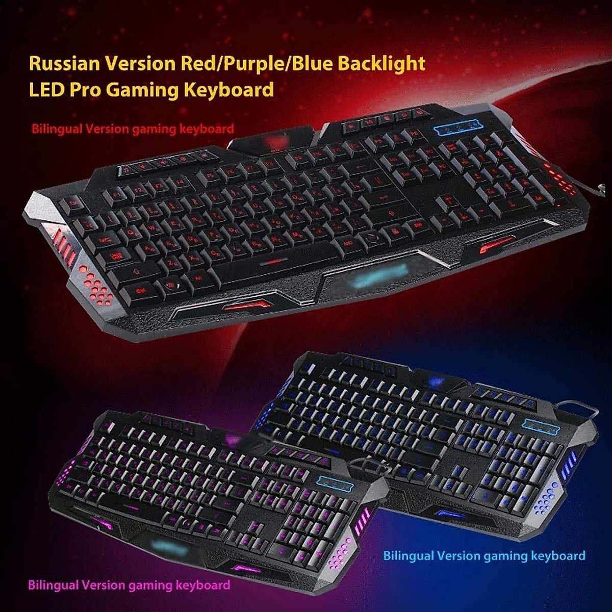 HJJWL Gaming Keyboard and Mouse, Backlit Mouse Keyboard Set, Three-Color Backlit Keyboard,Ergonomic Design，Seven Key Colorful Glowing Gaming Mouse, Up to 3200dpi
