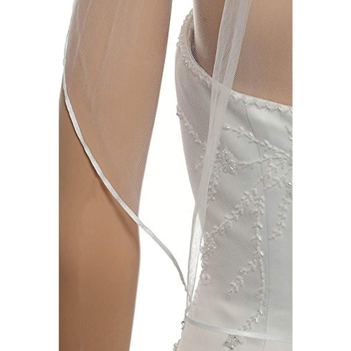 SAMKY 1T 1 Tier 1/8" Ribbon Edge Wedding Veil - Light Ivory Fingertip Length 36" V538