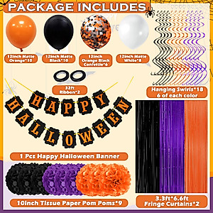 Halloween Party Decorations Happy Halloween Banner Fringe Curtains Balloons Tissue Paper Pom Poms Hanging Swirl Decorations
