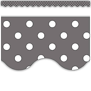 Teacher Created Resources Gray Polka Dots Scalloped Border Trim (5495)