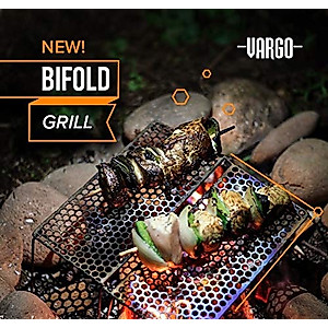 Vargo Titanium Bifold Grill | Foldable Campfire Grill for Outdoor Cooking | Portable Titanium Grill Surface with Legs | 60+ Square Inch Cooking Surface for Backpackers and Campers