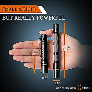 Mini Flashlight 3 Modes Small Flashlights LED Powerful High Lumens Tactical Pen Light with Clip,Slim Portable Pocket Compact Torch for Emergency Inspection AAA Battery Water-Resistant (3.4 & 5.2 inch)