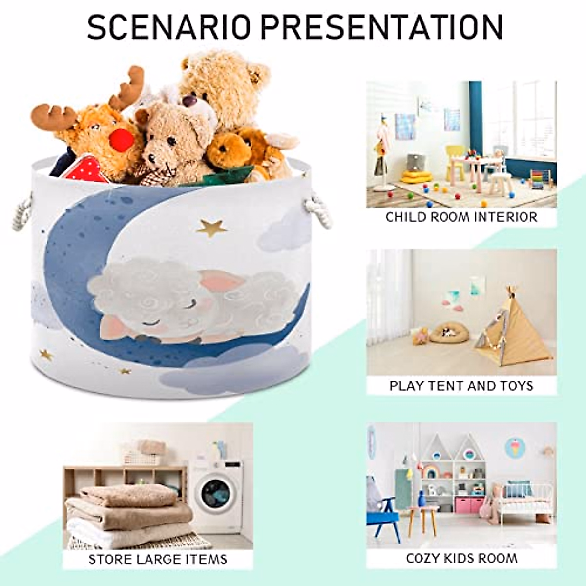 kigai Sheep Cotton Rope Basket Large Round Baby Laundry Basket Toy Blanket Books Storage Bin