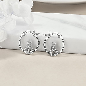DAYLINLOVE Scottish Thistle Earrings 925 Sterling Silver Scottish Thistle Hoop Earrings for Women Thistle Jewelry Gifts for Women