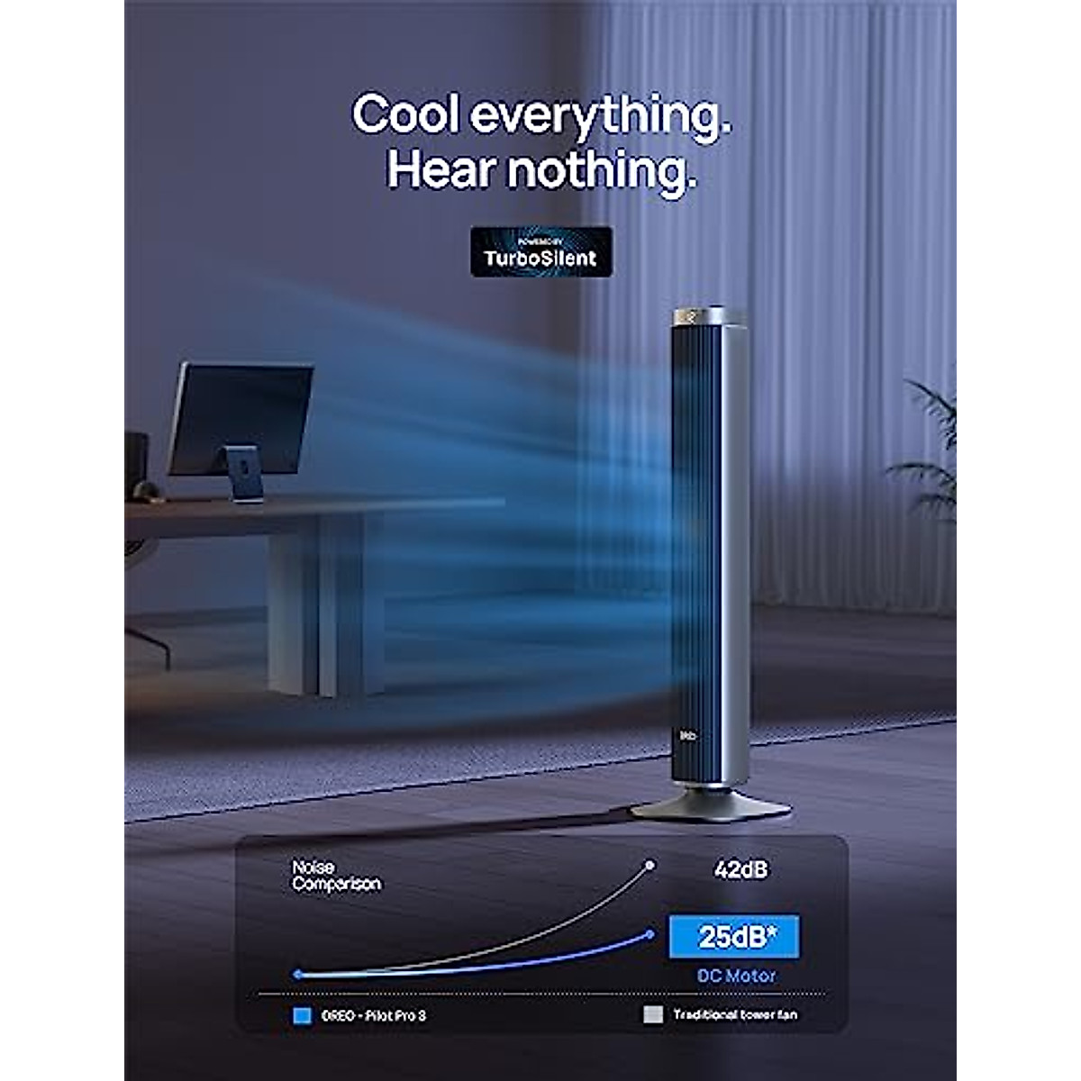 Dreo Smart Tower Fans for Home, 90° Oscillating Fan for Bedroom Indoors, Voice Control Floor Fan & Tower Fan Smart Voice Control, 25 DB Quiet DC Portable Bladeless Fan