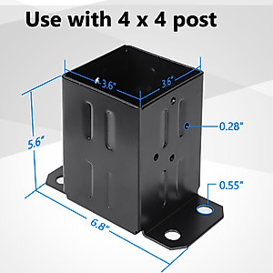 Eapele 4x4 Wood Fence Post Anchor Base, 13GA Thick Steel and Black Powder Coated, Come with Wood Screws and Concrete Anchors(Set of 4)