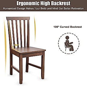 Giantex Wood Dining Chair, Set of 2 Traditional Side Chair w/High Slat Back, Rubber Wood Legs, 100 Degree Curved Backrest Spacious Seat, Versatile Farmhouse Dining Chairs for Kitchen Dining Room
