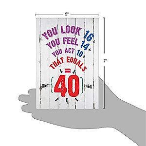 NobleWorks - 40th Birthday Card with Envelope - Funny Stationery Notecard for Birthdays, 40 Year Old Greeting - Age Equation 40 C7196MBG