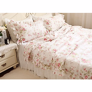 Kolachic Country Rose Roses Pink Floral Flower Duvet Cover Bedding Set 3 Pieces, 1 Duvet Cover & 2 Pillowcases 100% Cotton (King/California King)
