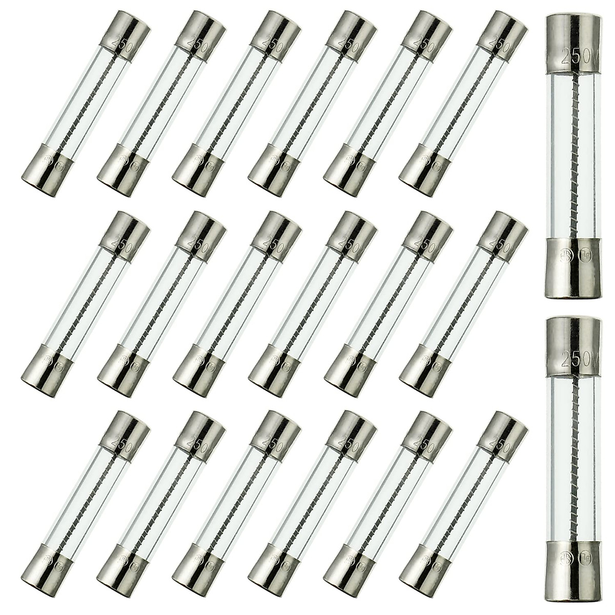 BOJACK T2AL250V 6x30 mm 2 A 250 V Slow Blow Fuses 2 amp 250 Volt 0.24 x 1.18 Inch Glass Tube Time-delay Fuses (Pack of 20)