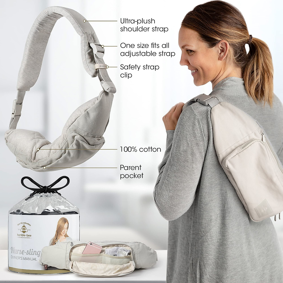 HUMBLE-BEE Nurse-Sling: The Ultimate Nursing Pillow and Sling Bag for Breastfeeding Moms, Supporting Comfortable Feeding Positions Anywhere, Anytime, My Breast Friend Baby Nursing Pillow - (Gray)
