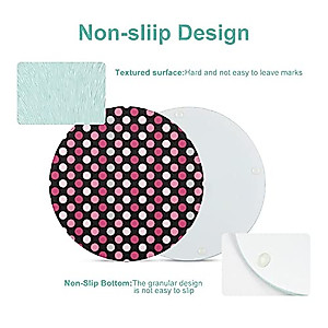 Pink Polka Dot Glass Cutting Board Round Kitchen Decorative Chopping Blocks Mats Food Tray for Men Women