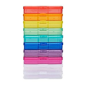 Rainbow Photo Storage Boxes for 4x6 Inch Pictures with 20 Blank Labels (10 Pack)