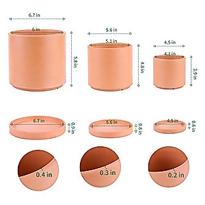 POTEY Terracotta Planter with Drainage Hole and Saucer - 6 Inch 5 Inch 4 Inch Indoor Cylindrical Plants Flower Containers Unglazed Clay Pots - Set of 3, 222231