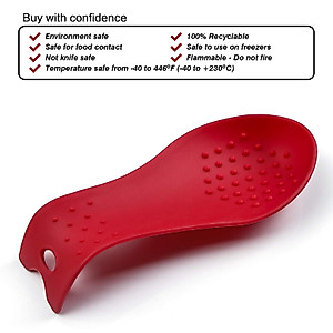 MSY BIGSUNNY Silicone Spoon Rests, Cooking Utensils Holder for Kitchen (2, Red-Red)