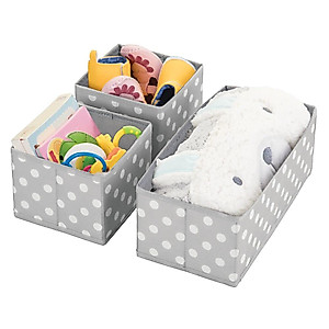 mDesign Fabric 3-Piece Divider Drawer Organizer Bin, Nursery Dresser, Closet, Changing Table Organization, Hold Clothes, Toys, Diaper, Bib, Blanket, Lido Collection, 2 Pack, Gray/White Polka Dot