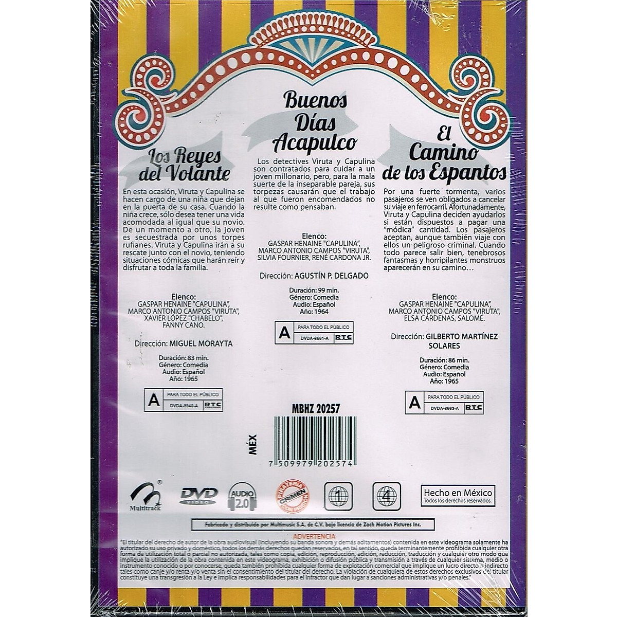 CAPULINA VOL.2 (3 PELICULAS) 1.-LOS REYES DEL VOLANTE 1965 & 2.- BUENOS DIAS ACAPULCO 1964 & 3.-EL CAMINO DE LOS ESPANTOS 1965[NTSC/Region 1 and 4 dvd. Import - Latin America]