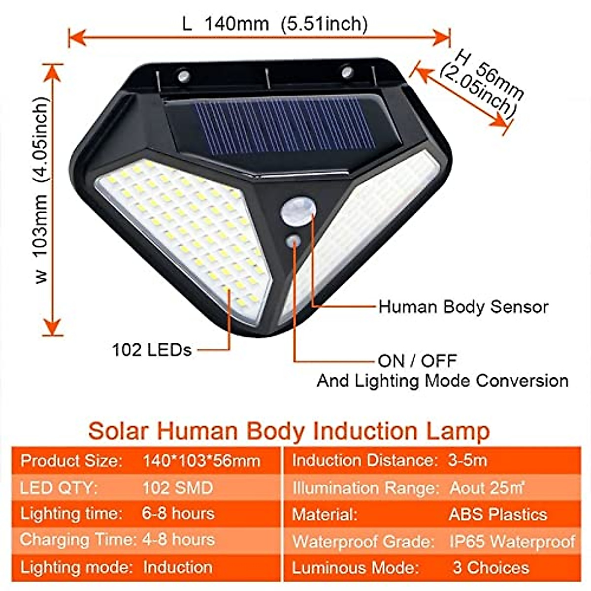 ZHURGN Solar Lights Outdoor Motion Sensor Solar Energy Street Lamp 3 Lighting Modes Yard Path Home Garden Solar Lights Wall Lights (Color : 102LED 2pcs)
