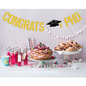Congrats PHD Banner,Graduation Themed Class of 2024 Congrats Doctor Decorations，We are So Proud of You，Congratulations PHD College Graduation Party Supplies Black Gold