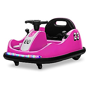 Kidzone 12V 2 Driving Mode (Steering Wheel/Joystick) Ride On Bumper Car for Kids & Toddlers 1.5-6 Year Old DIY Sticker Baby Bumping Toy Gifts W/Remote Control LED Lights, 360 Degree Spin