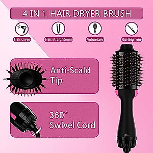 Dual Voltage Hair Dryer Brush Blow Dryer Brush in One for European Travel, 110V-120V/220V-240V Hot Air Brush and Styler Volumizer with Negative Ion Anti-frizz Ceramic Titanium Styling Brush