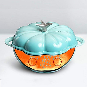 MYYINGBIN Pumpkin Cast Iron Stew Pot with Lid Anti-Scalding Silicone Gloves, 25 cm Non-Stick Coating Soup Pot Casserole Easy Clean, 1