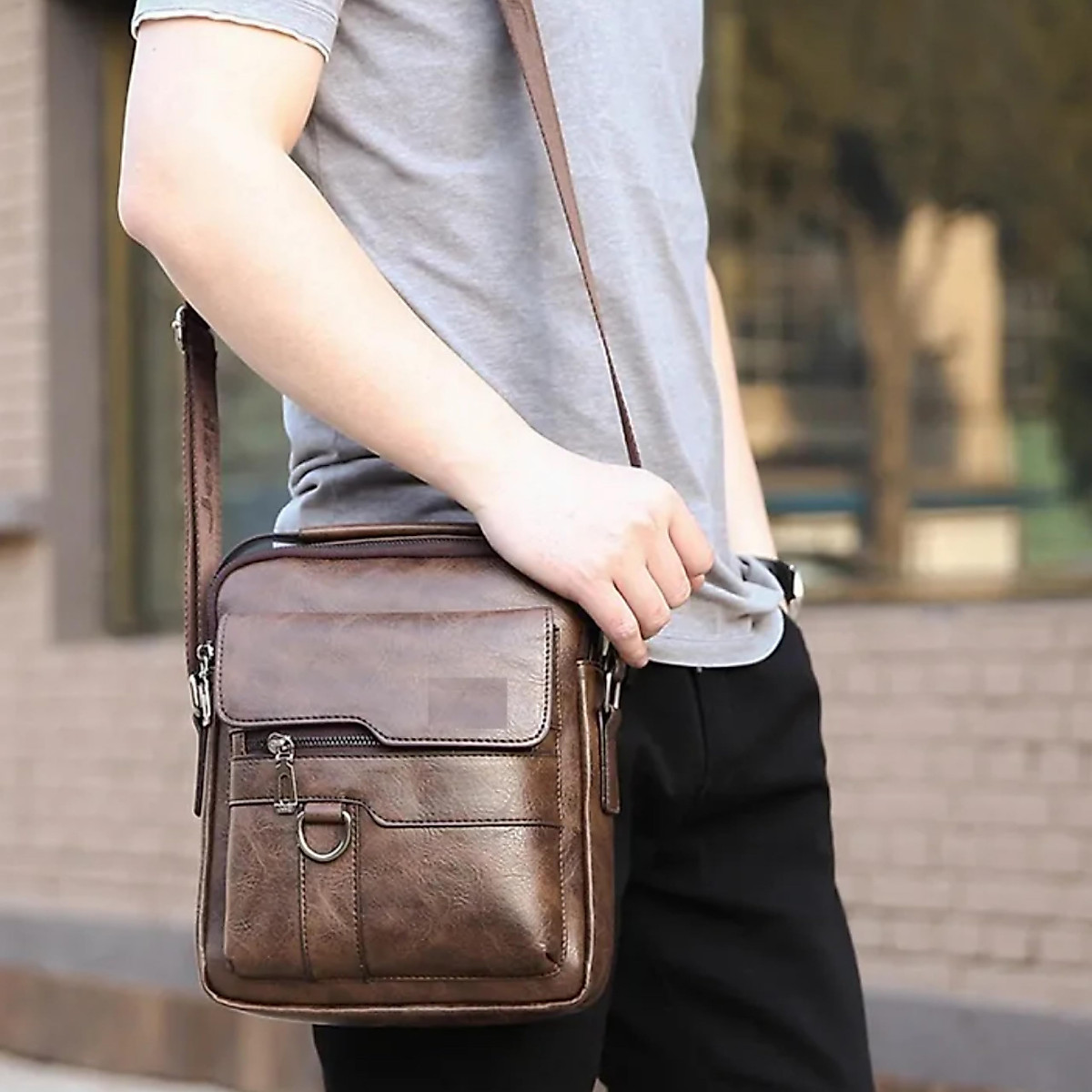 SonaGear Leather Messenger Bag for Men, Stylish Briefcase for work & Office, Crossbody design, sleek leather finish (Dark Brown)