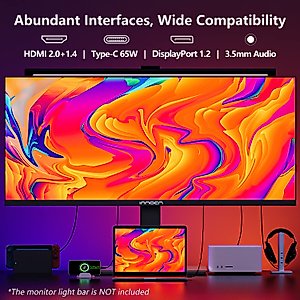 INNOCN 34" Ultrawide WQHD 3440 x 1440p PC Gaming Monitor Adaptive-Sync G-SYNC Compatible, USB C, HDMI 2.0, DP 1.4, USB Hub, PIP/PBP, Built-in Speaker, Height Adjustable, Eye Care