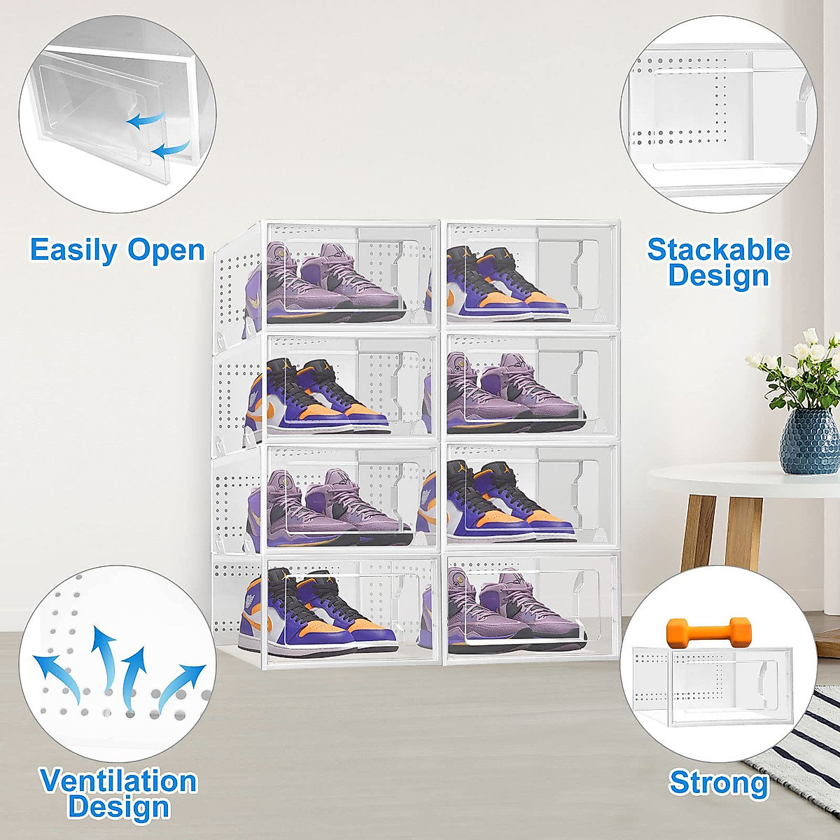 KuMers Clear Shoe Organizer Boxes, 12 Pack Plastic Stackable Shoe Boxes Multifunctional Shoe Storage for Closet Organizers and Storage for Men and Women (Medium)