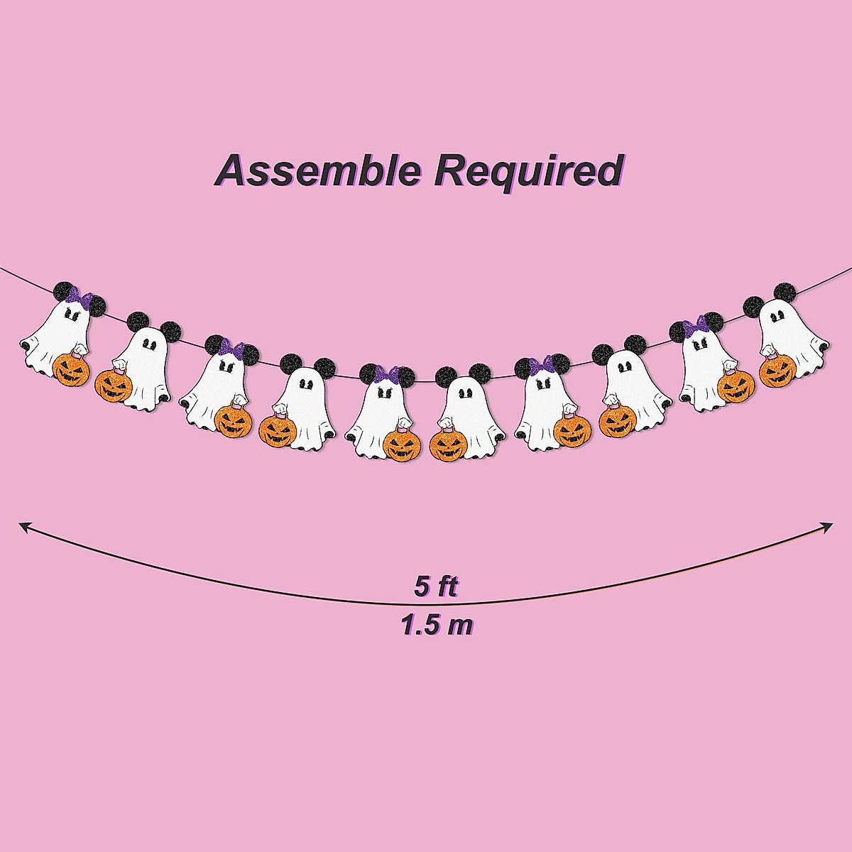 Halloween Boo Garland Banner 10Pcs Mouse Boo Banner, Glitter Spooky Ghost Banner for Mouse Theme Halloween Decoration