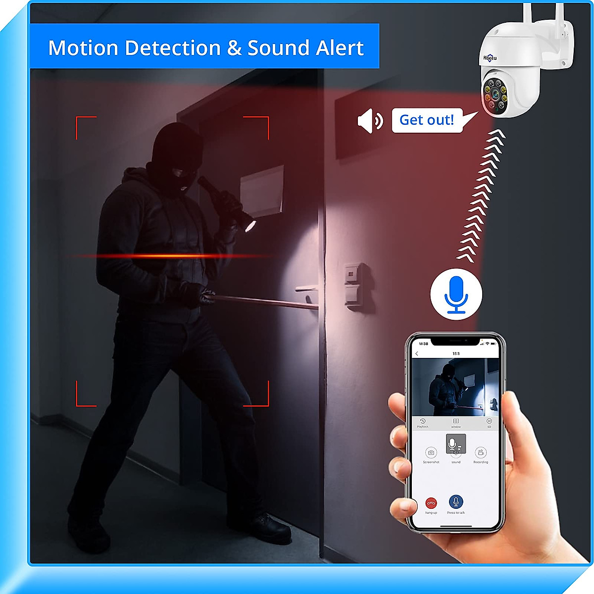 Hiseeu 2K 3MP PTZ Security Camera Outdoor,WiFi Camera, Auto Tracking&Light Alarm Floodlight & Color Night Vision,360° View,Two-Way Audio, Motion Detection,Compatible Wireless Camera System