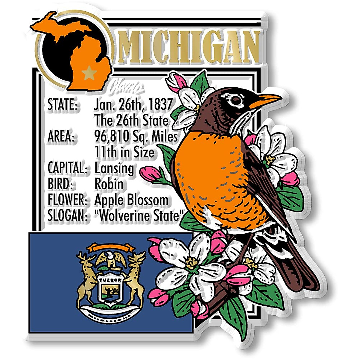 Michigan Six-Piece State Magnet Set by Classic Magnets, Includes 6 Unique Designs, Collectible Souvenirs Made in The USA