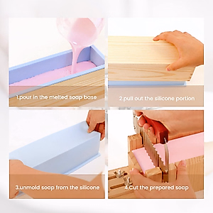 DOYOLLA Silicone Soap Loaf Molds Wood Box + Stainless Steel Wavy + Straight Cutters, 41oz, Random Color