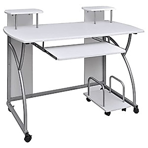 Office Desk,Industrial Gaming Table,Small Standing Desk,for Small Space,Home Office Table,Simple Style,Computer Desk with Pull-Out Keyboard Tray White Cart Game Laptop Table