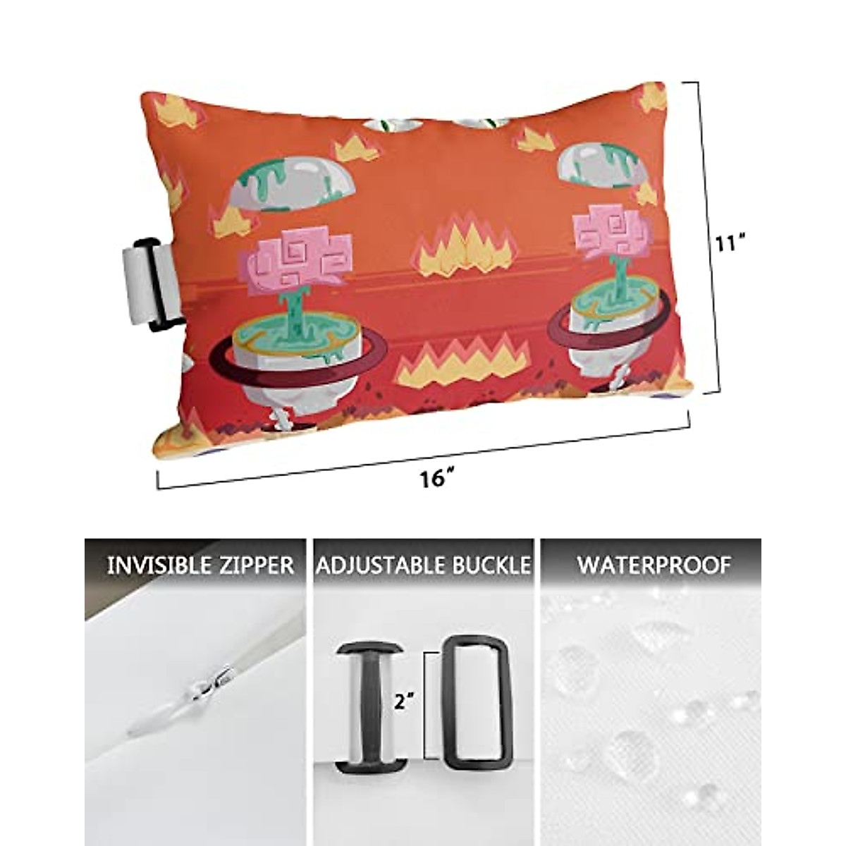 Recliner Head Pillow Ledge Loungers Chair Pillows with Insert Cartoon Cup Volcano Fire Graffiti Orange Red Texture Lumbar Pillow with Adjustable Strap Patio Garden Cushion for Sofa Bench Couch, 2 PCS