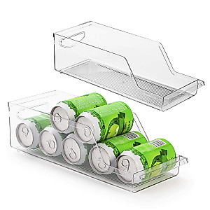 Soda Can Organizer for Refrigerator 2 Pack Can Organizer for Pantry, Freezer, Kitchen, Countertop, Cabinet -Clear Refrigerator Organizer Bins