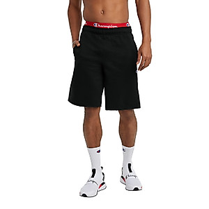 Champion Mens Shorts, Powerblend, Long With Pockets For (Reg. Big & Tall) Athletic-shorts, Black C Patch Logo, Large US