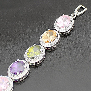 Oval Ladies Tennis Bracelet Garnet White Topaz Amethyst Citrine Peridot Pink Topza 7 inch (Multi Genstones)
