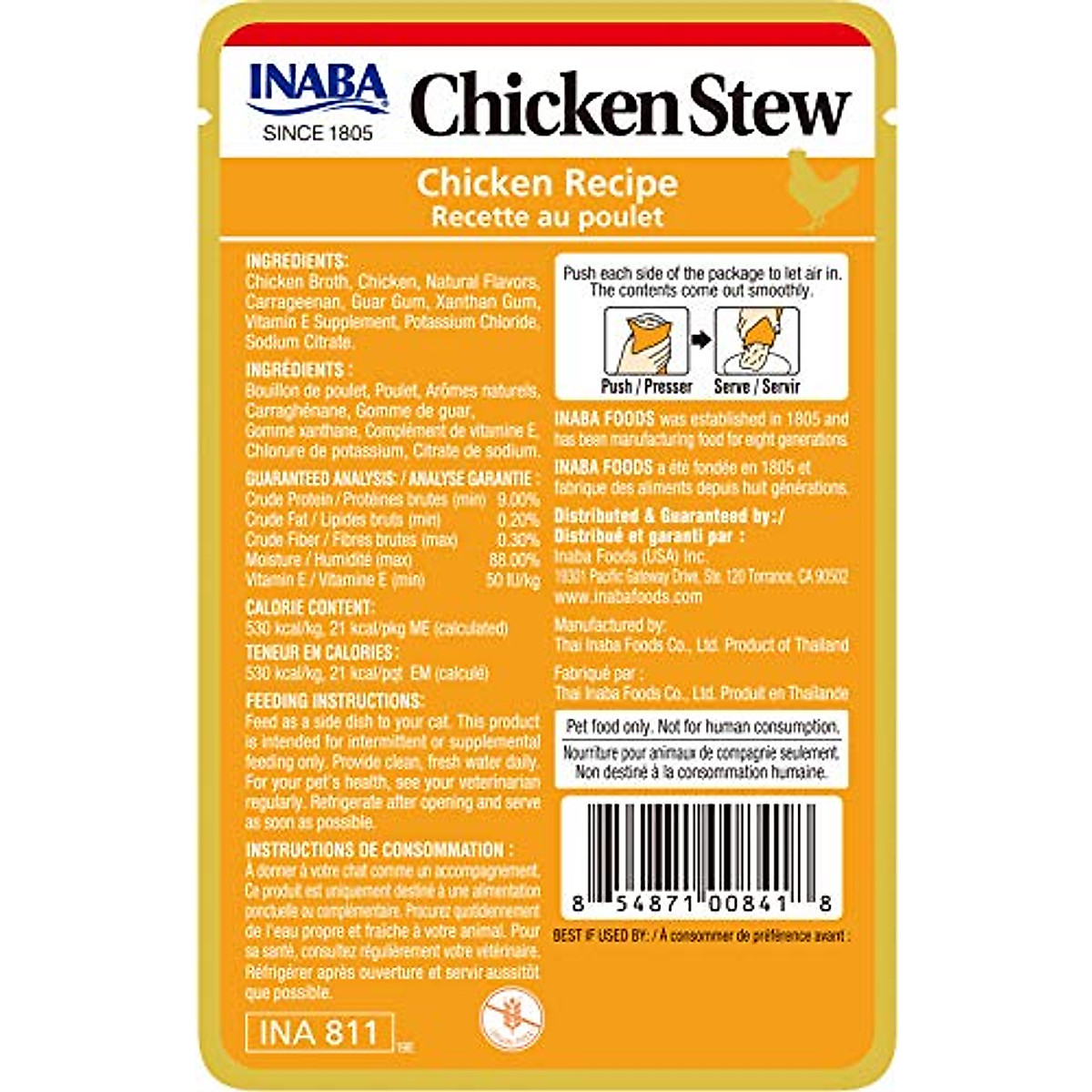 INABA Chicken Stew Side Dish/Complement/Dry Cat Food Topper/Treat for Cats with Vitamin E, Eight 1.4 Ounce Pouches