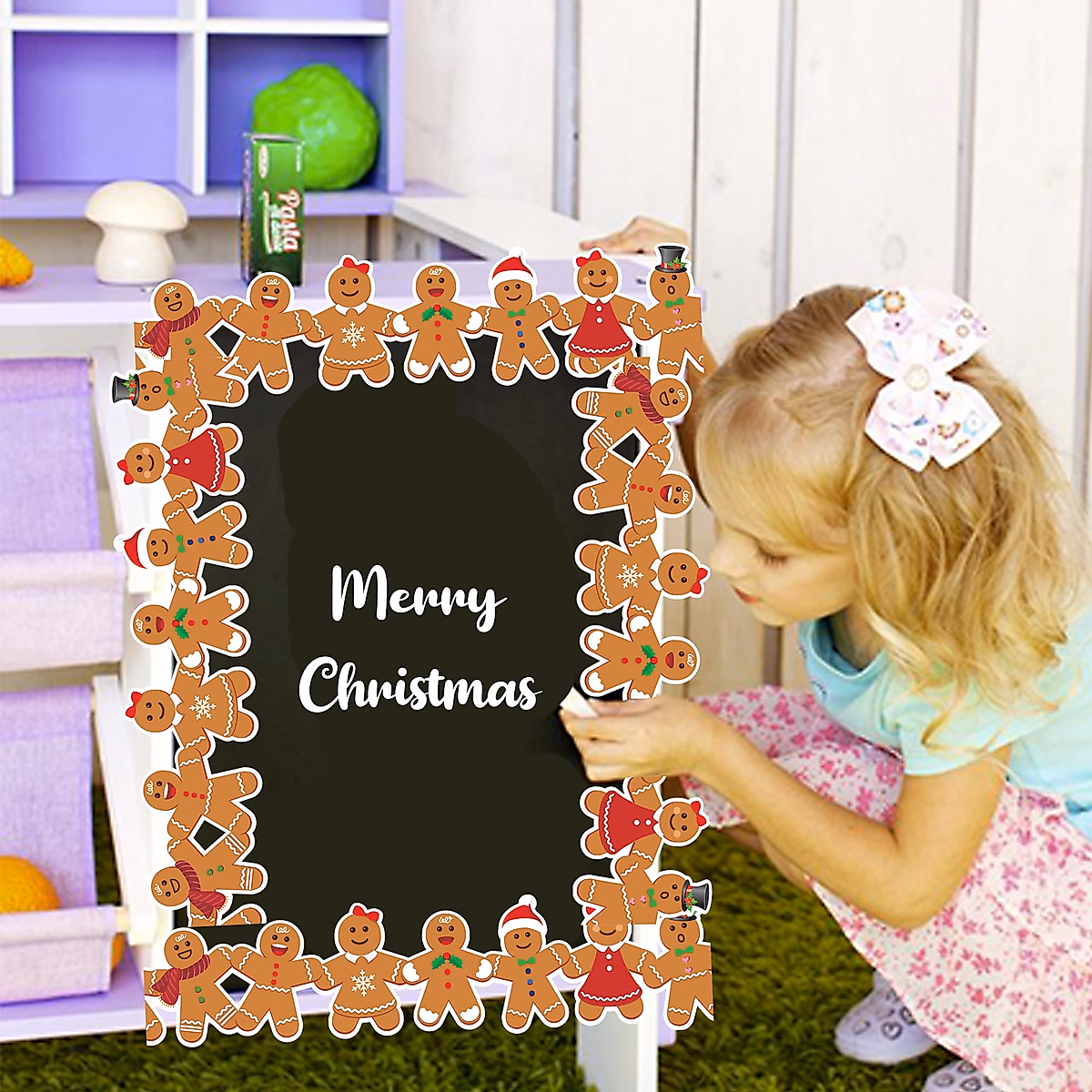 Wonmon 59 Ft Christmas Gingerbread Bulletin Board Border, Christmas Gingerbread Man Bulletin Board Border Trim Cutouts for Winter Christmas School Classroom Bulletin Board Decorations, 60PCS