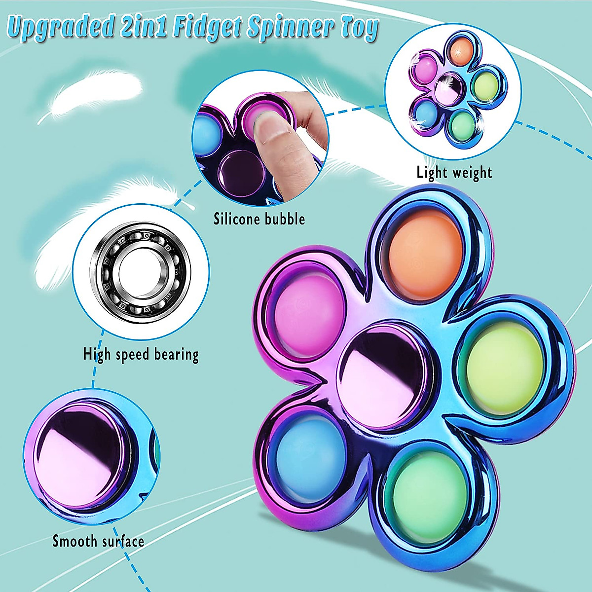 Jawhock 3 Pack Pop Fidget Spinner, Ideal Stress Relief Toys Adult Stress Relief Spinner Relief Gift Bag Stuffed Return Gift Birthday Party Gift Classroom Carnival for Kids Boys Girls